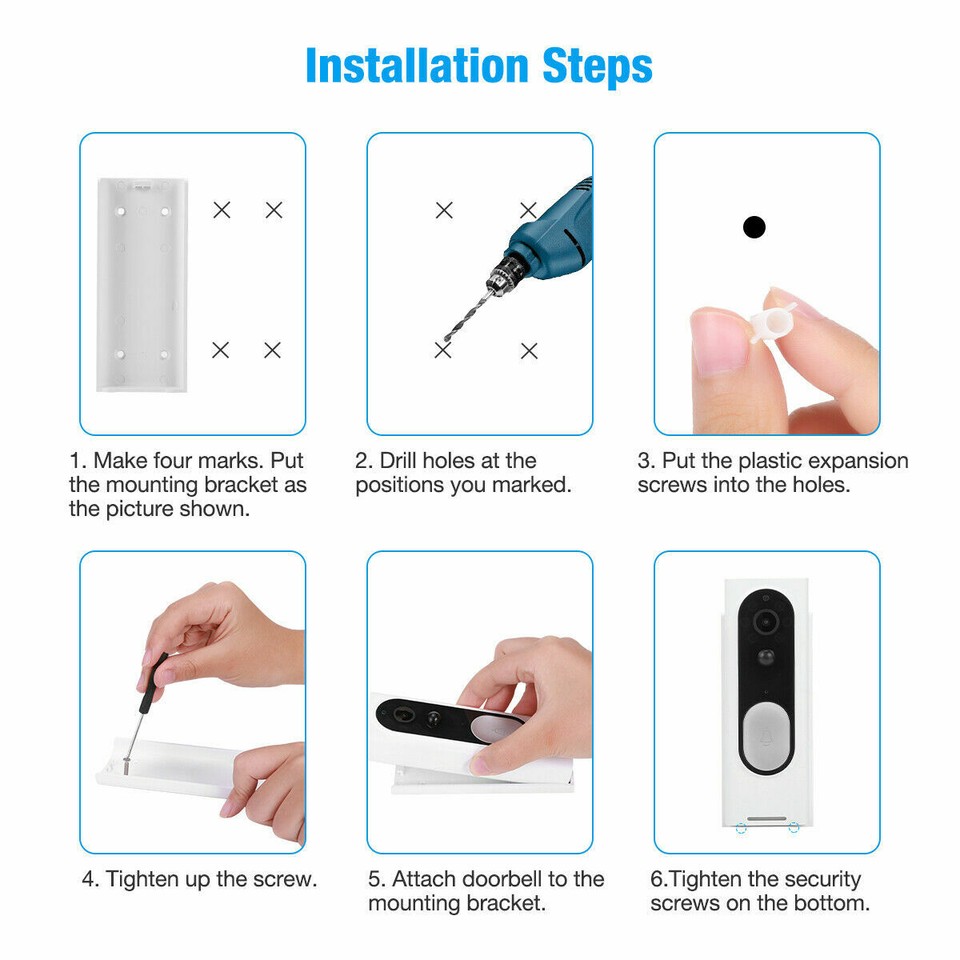 HD Two-Way Door Bell WiFi Wireless Video 1080P Doorbell Smart Security ...