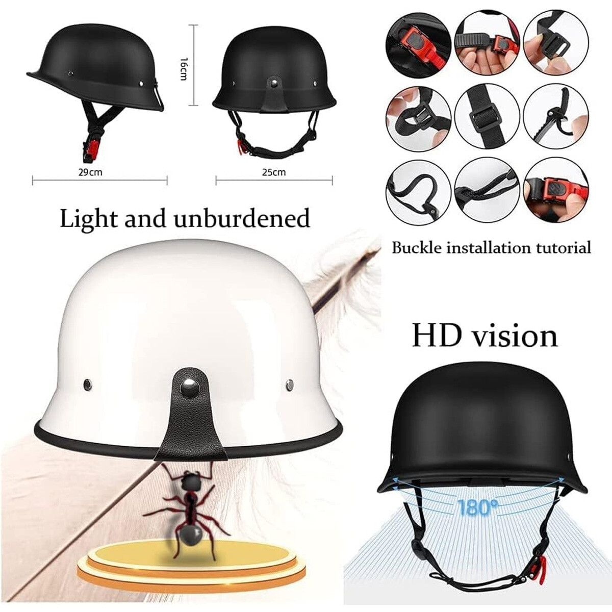 German Style Motorcycle Helmet Thin Skull Helmet for Adult Half Shell ...