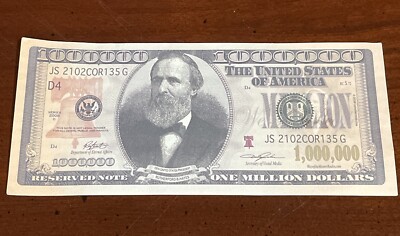 $1,000,000 Rutherford B Hayes One Million Dollar Bill 2008 Novelty Note ...