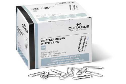 Durable Paper Clips 32mm Zinc Plated - Box of 1000 Clips - For Keeping ...