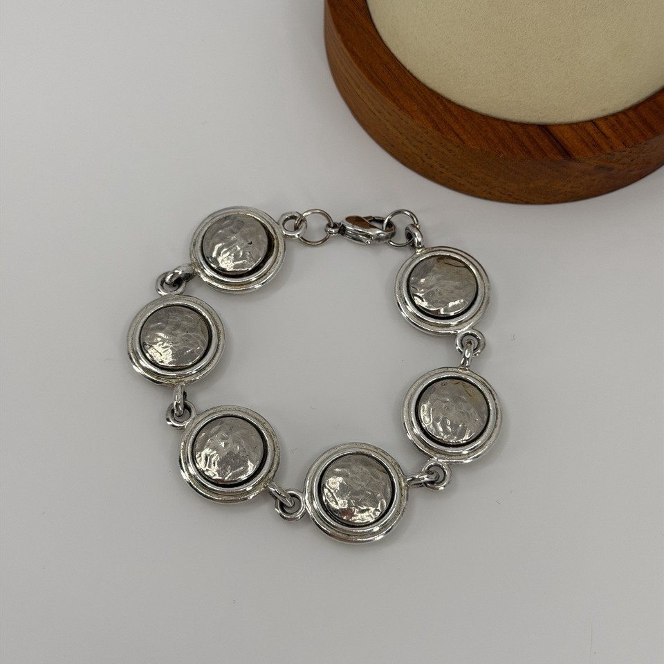 Vintage Unmarked Sterling Silver Disc Link Bracelet Round Coin Style ...