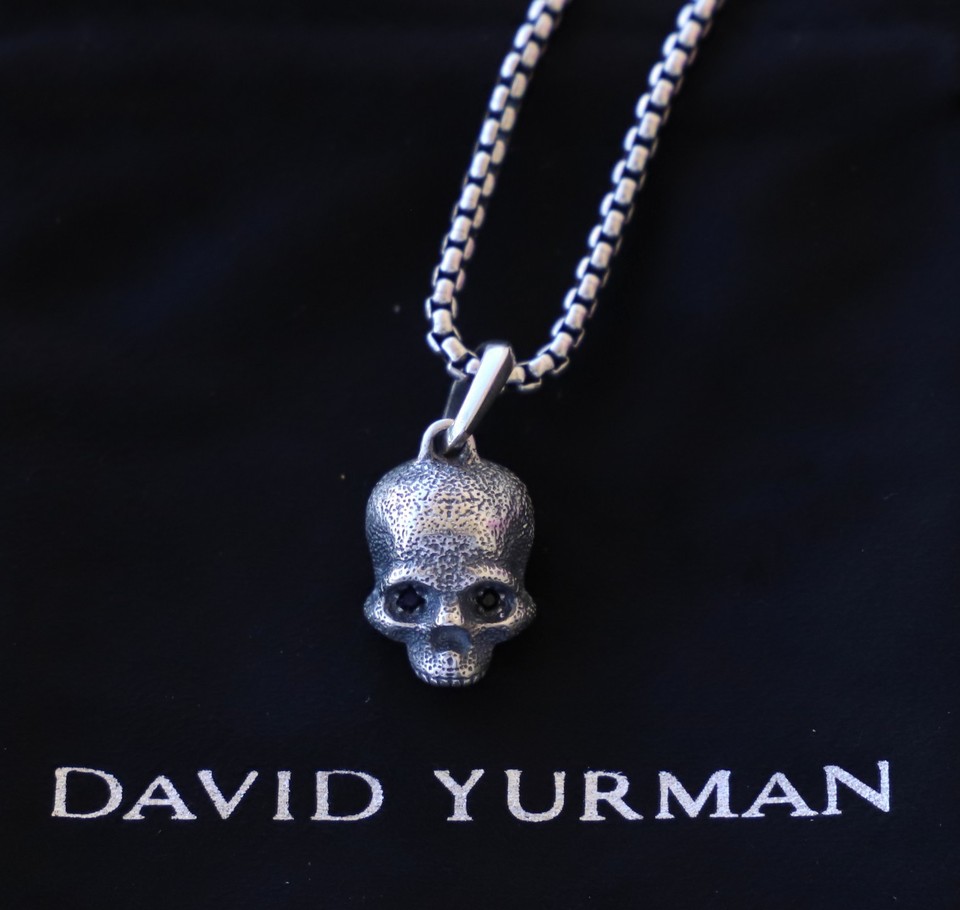 David Yurman Silver Memento Mori Skull Amulet with Black Diamonds 22 ...