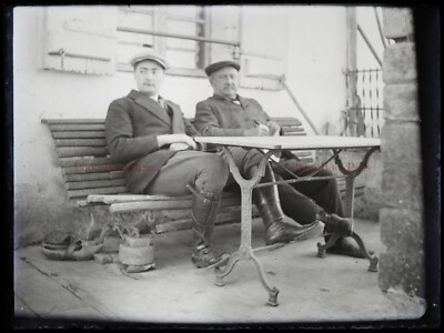 Deux homme Père et fils c1920 Photo NEGATIVE Plaque de verre Vintage ...
