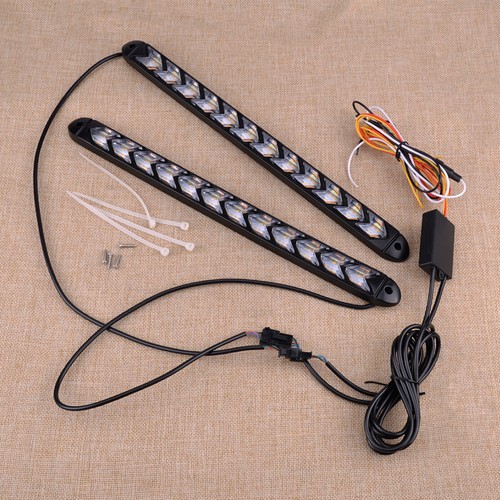 2x 12 LED DRL Daytime Running Strip Sequential Flowing Turn Signal Lamp ...
