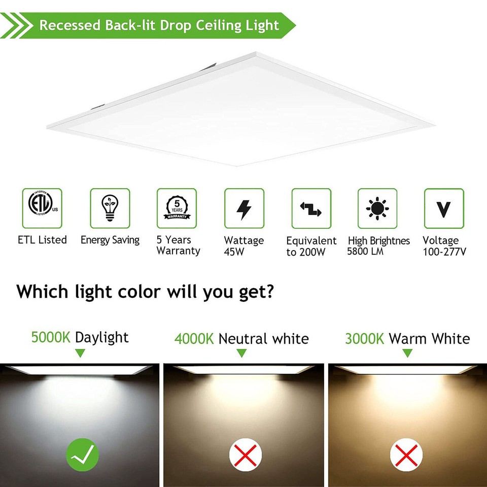 LED 2x4 FT Flat Panel Light Fixture, 2x2 FT Drop Ceiling LED Lights ...
