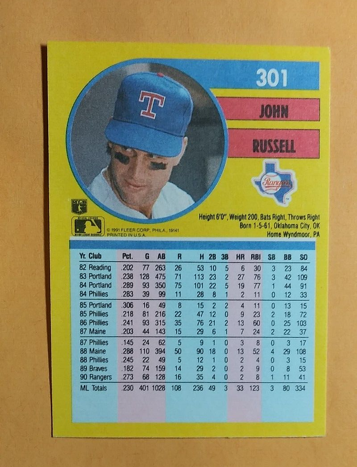 1991 Fleer Baseball Card John Russell Texas Rangers #301 | eBay