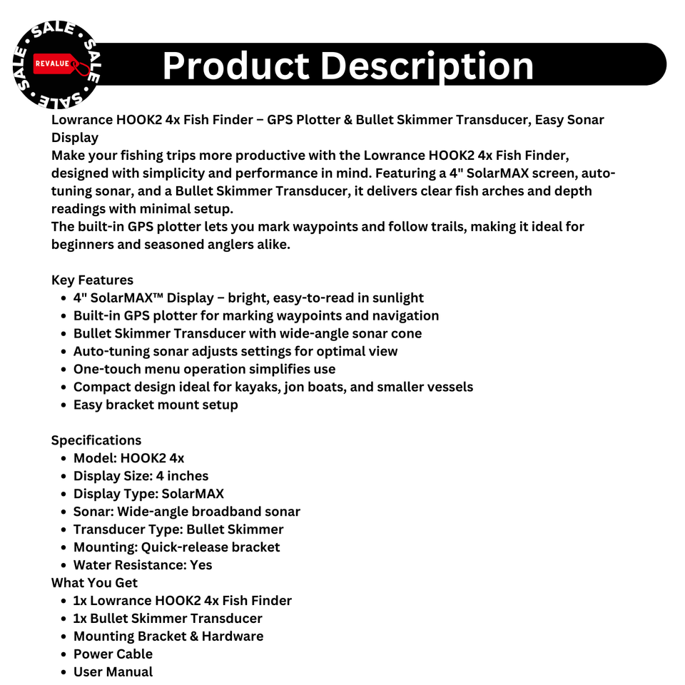 Lowrance HOOK2 4x GPS Fish Finder – Bullet Skimmer Transducer, Easy ...