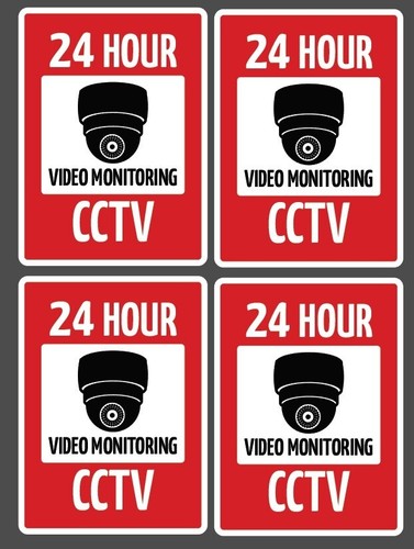 24HR CCTV VIDEO MONITORING 4PK Safety Sign OHS WHS 3m waterproof Vinyl ...