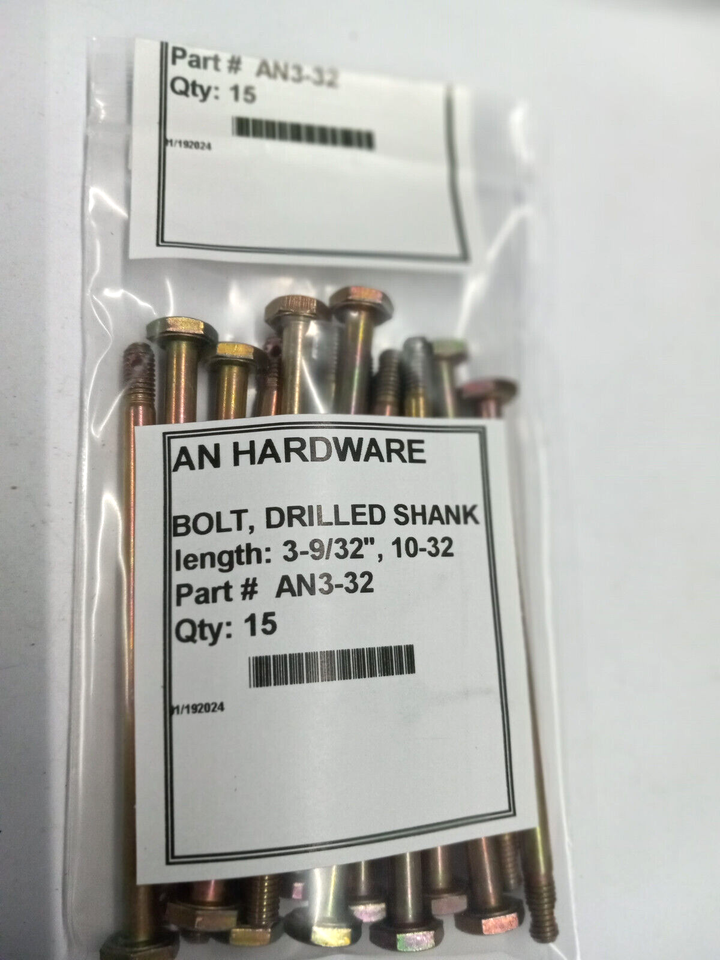 AN Part # AN3-32 length: 3-9/32", 10-32, Bolt, drilled shank (15/PACK ...