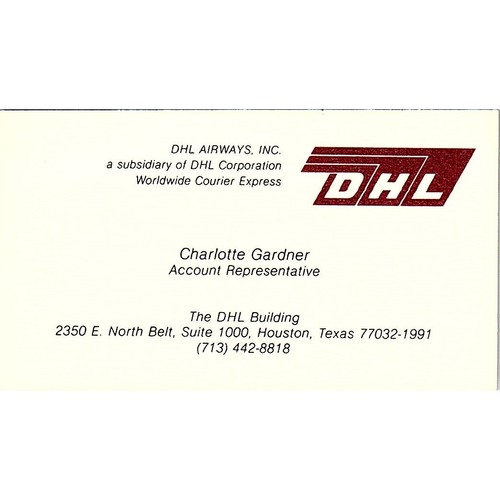 DHL Airways Inc. Charlotte Gardner Houston Texas Vintage Business Card ...