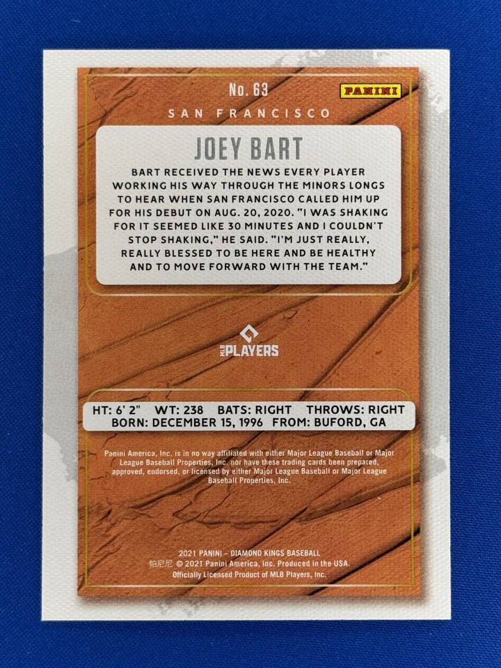 2021 Diamond Kings #63 Joey Bart Blue Artist's Proof RC Rookie Giants ...