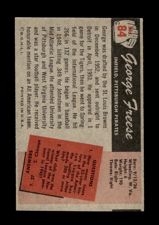 1955 Bowman Set-Break # 84 George Freese EX-EXMINT *GMCARDS* | eBay