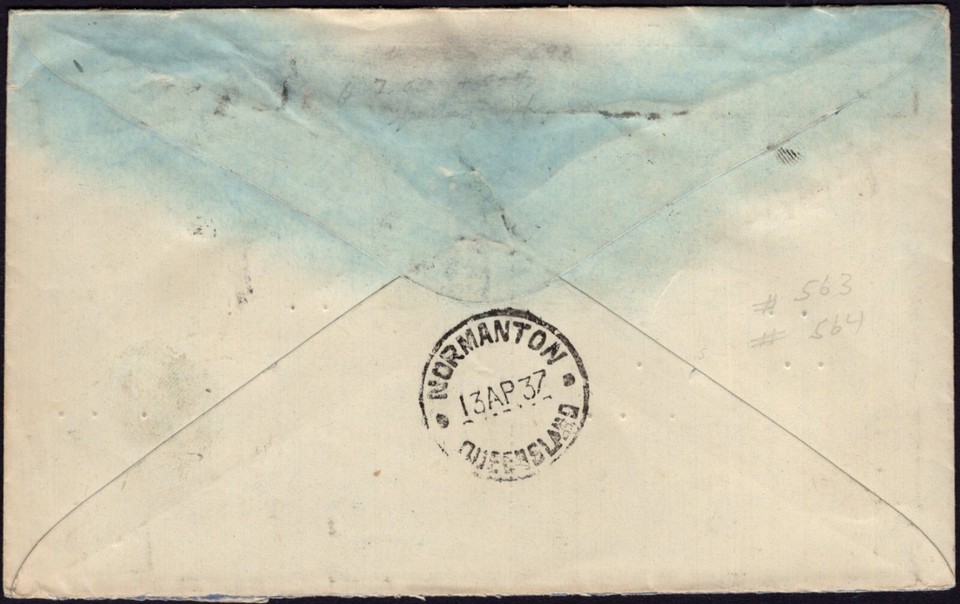 1937 Australia Cairns To Normanton & Return 4 Stamp Flight Cover ...