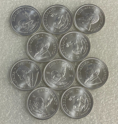Lot of 10 Silver 2023 South Africa Silver Krugerrand 1 oz 1 Rand coins ...