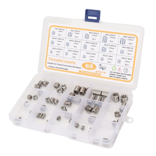 65PCS Threaded Insert Assortment Kit 303 Thread Repair Sleeves Reducing ...