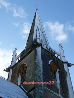 PHOTO SUTTON WALDRON: CHURCH SPIRE DETAIL LOOKING UP AT THE SNOW ...
