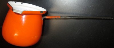 VINTAGE ORANGE ENAMELWARE DIPPER OR LADLE W/POURING SPOUT | eBay