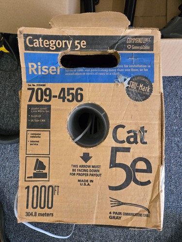 BRAND NEW Riser 1000ft 5e 24 awg - CAT 5e - 4 pairs Grey - PARTIAL BOX ...