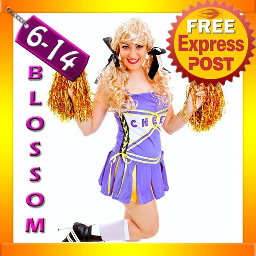 G61 Ladies Purple Cheerleader School Girl Fancy Dress Costume Outfit ...