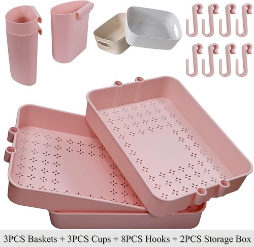 Freletry 3 Tier Utility Rolling Cart Storage Pink 3 Cup+8 Hook+2 Box | eBay