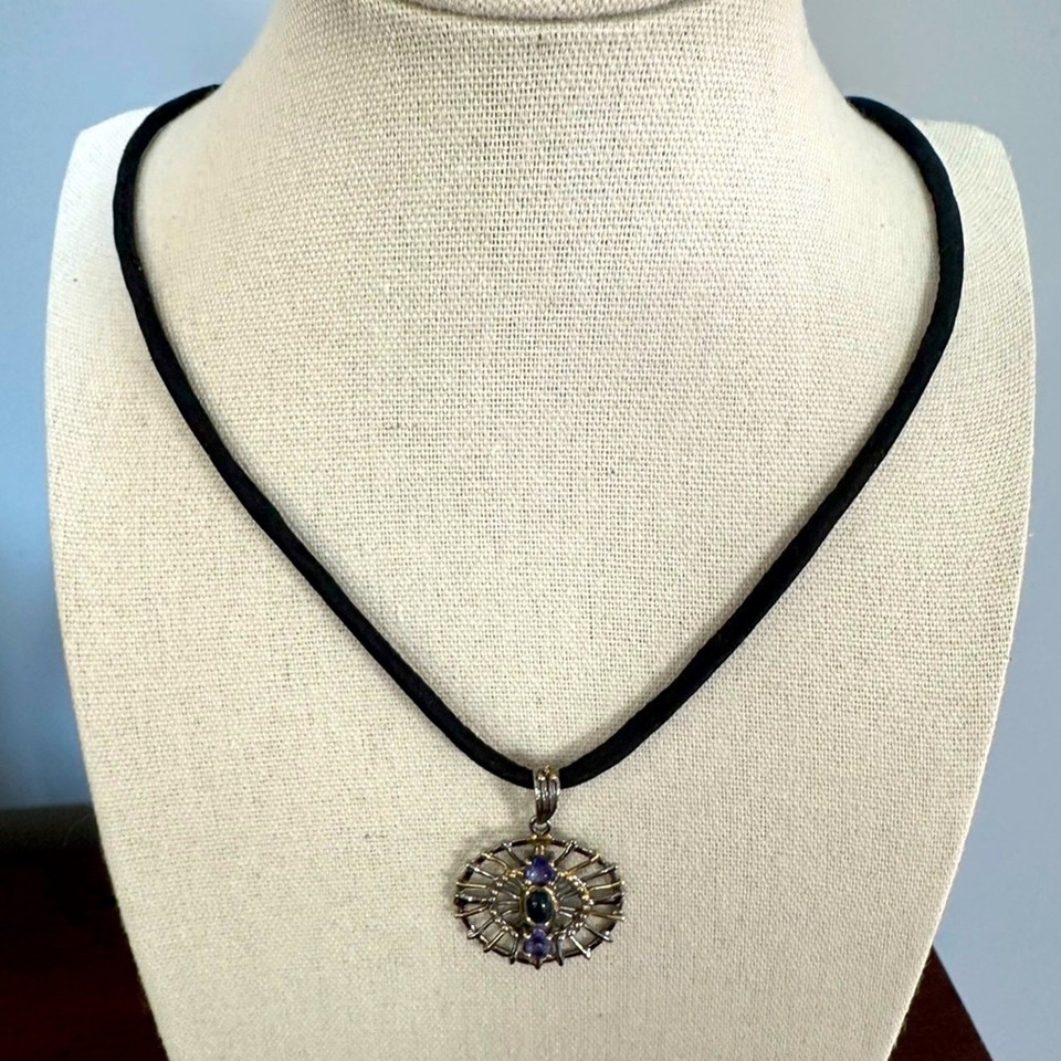 Halloween spider web black cord blue purple silver gold spider necklace ...