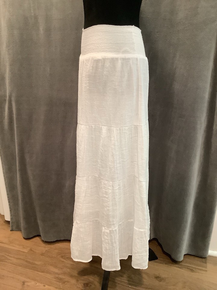 J. Gee White Tiered Peasant Boho Midi/Maxi Lined Skirt Size S | eBay