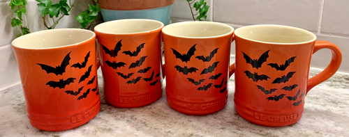Le Creuset Bats Halloween Mugs Flame Orange 14 oz. Set of 4 NWOT R40 | eBay