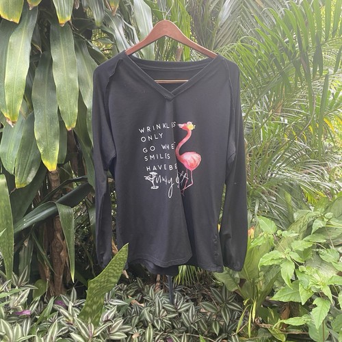 Jimmy Buffet womens Long Sleeve Shirt Black XL Flamingo Wrinkles Only ...