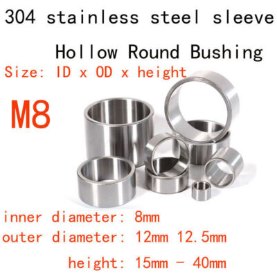 M8 8mm ID 304 Stainless Steel Sleeve Hollow Round Bushing 12mm OD 15mm ...