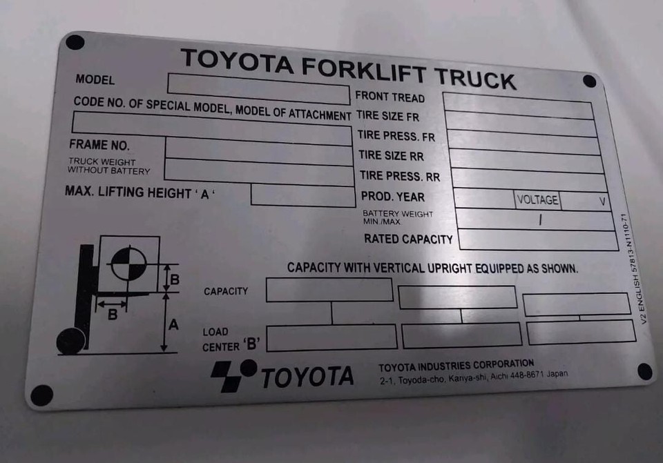Aluminum Data Plate Blank Fit For Toyota Forklift Truck Silver | eBay