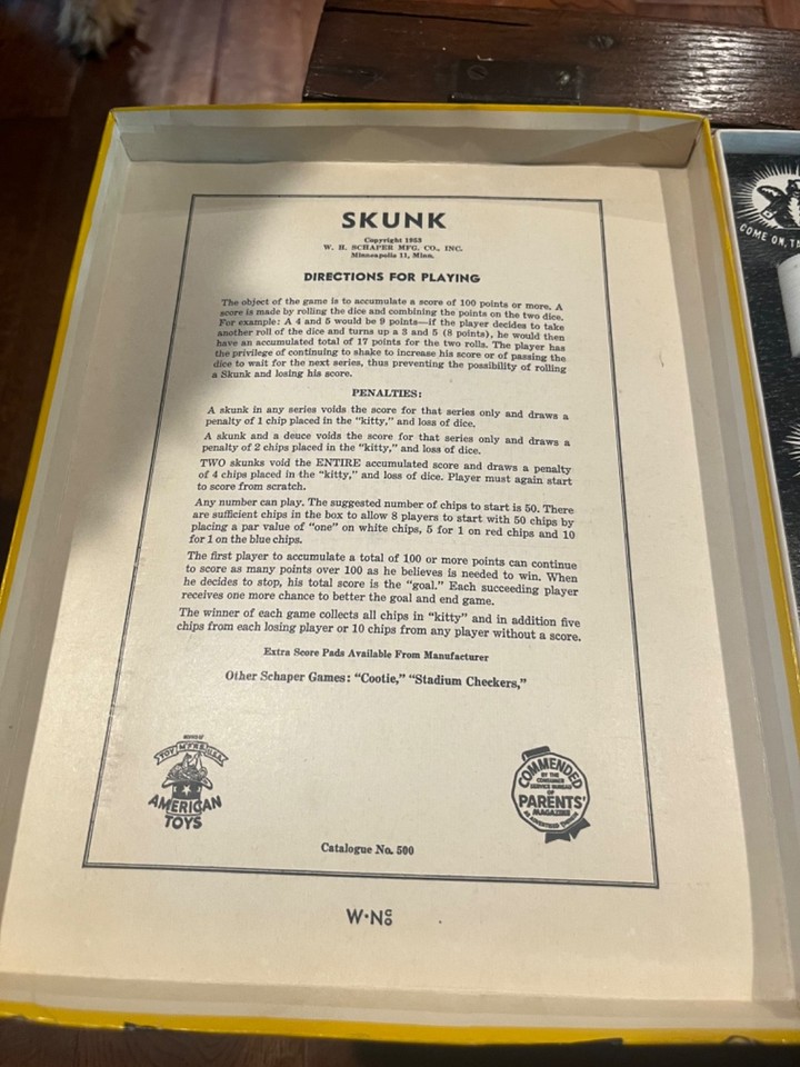 Vintage Original 1953 Skunk The Exciting Dice Game Complete Original ...