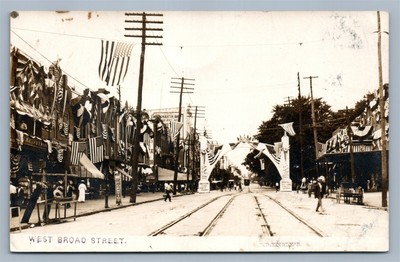 HAZLETON PA WEST BROAD STREET US FLAGS ANTIQUE REAL PHOTO POSTCARD RPPC ...
