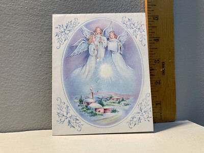Vtg Christmas Card Angels Over Bethlehem Soft Blues ang3 | eBay