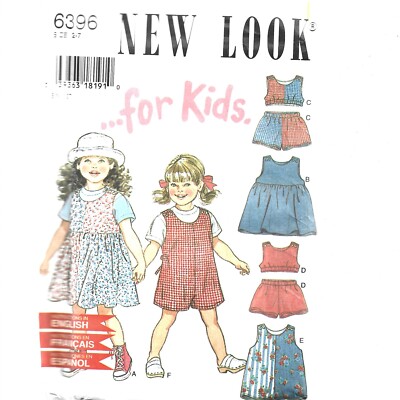 New Look for Kids Pattern 6396 Size 2-7, Dress,Top,Romper,Shorts, 1995 ...
