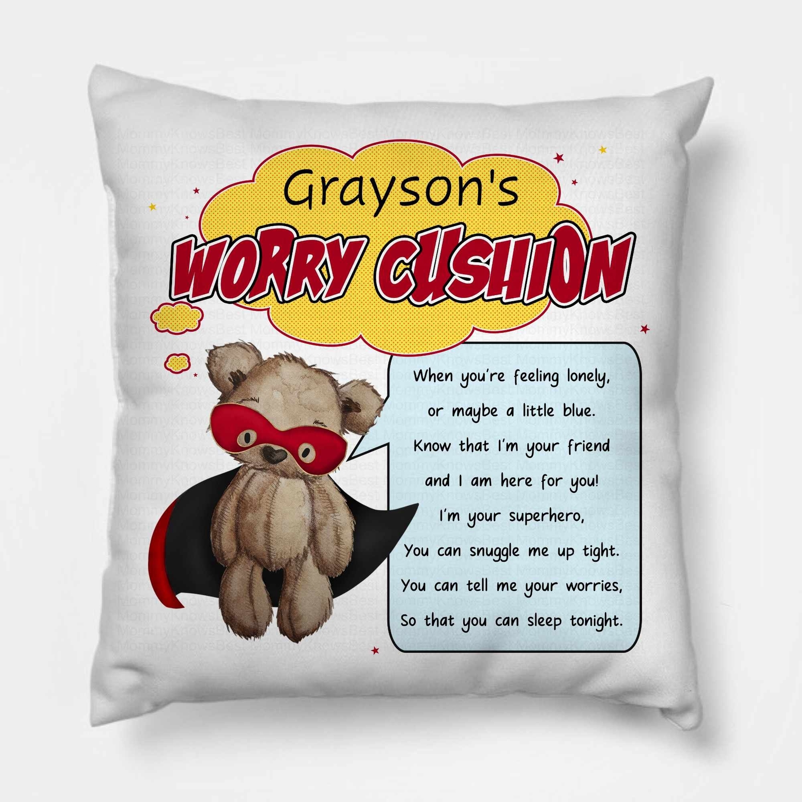 Worry Cushion Super Hero teddy anxiety cushion huggable pillow child ...