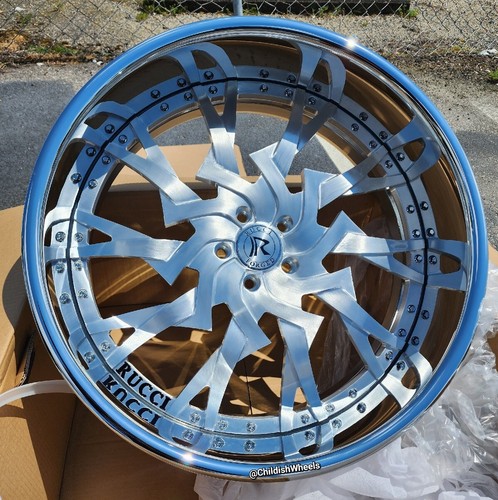 24" Silver Brushed Face & Chrome 2pc Rucci Flip 5x120 Wheels Rims ...
