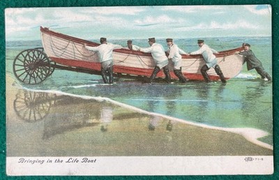 c1908 Bringing In Lifeboat Ocean Postcard Lifeguards Lifesaving Service ...