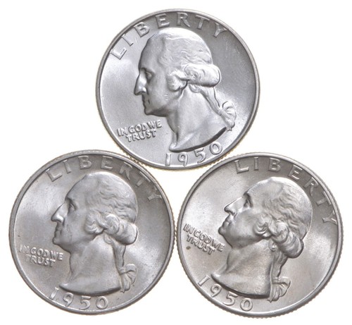 Choice Unc 1950 P D S Washington Quarter Gem BU Collection Lot Set (3 ...