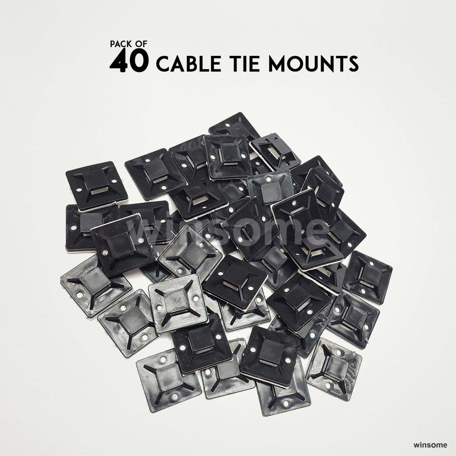 Pack of 40 Self Adhesive Cable Wire Square Tie Mounts Cord Clips Sticky ...