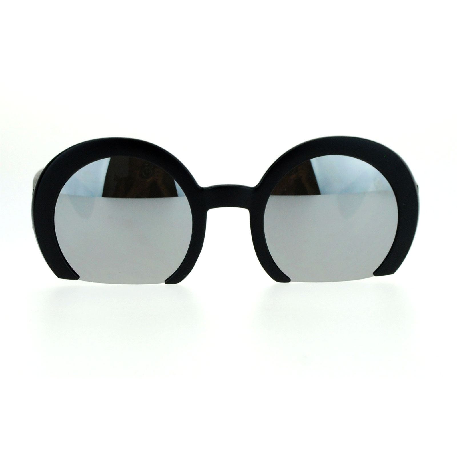 Women's Cropped Half Round Frame Sunglasses Fashion Mirror Lens UV400 ...