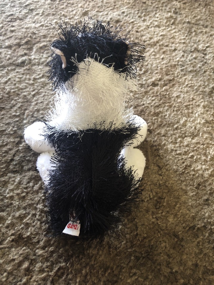 Ganz Webkinz Cat Plush Black White 8" Shaggy Stuffed Animal HM016 Toy ...
