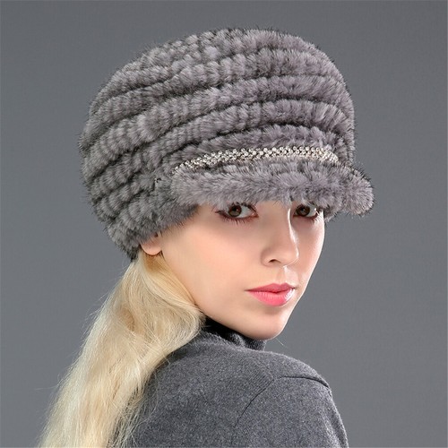100% Real Mink Fur Hat Girl Winter Warm Knitted Peaked Cap Easy Match ...