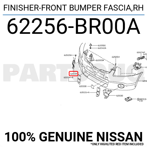 62256-br00a Nissan Finisher-front Bumper Fascia RH 62256BR00A Genuine ...