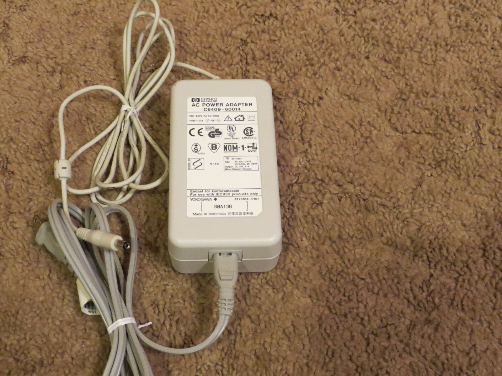 Genuine HP C6409-60014 AC Power Adapter DeskJet 710C, 712C, 18V 1.1A ...