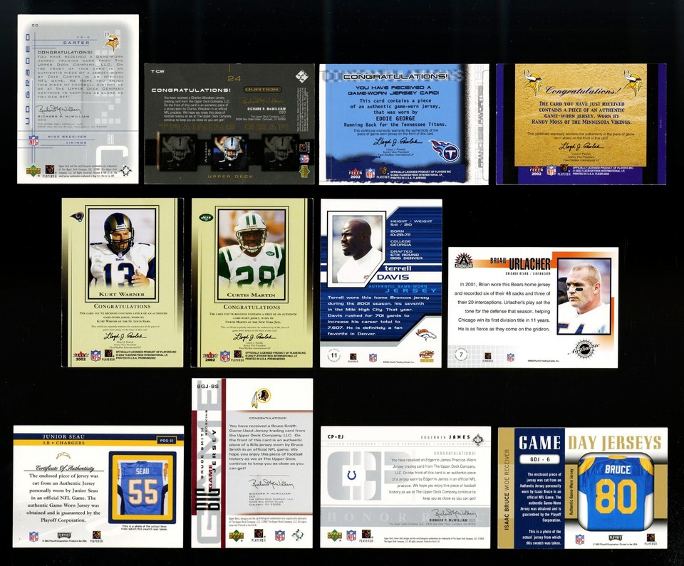 2001 2002 2003 GAME-USED & GAME-WORN NFL PATCH CARDS ALL 12 HALL OF ...