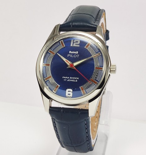 HMT Pilot Blue Dial Skeleton Back Mechanical Hand Winding Wrist Watch ...