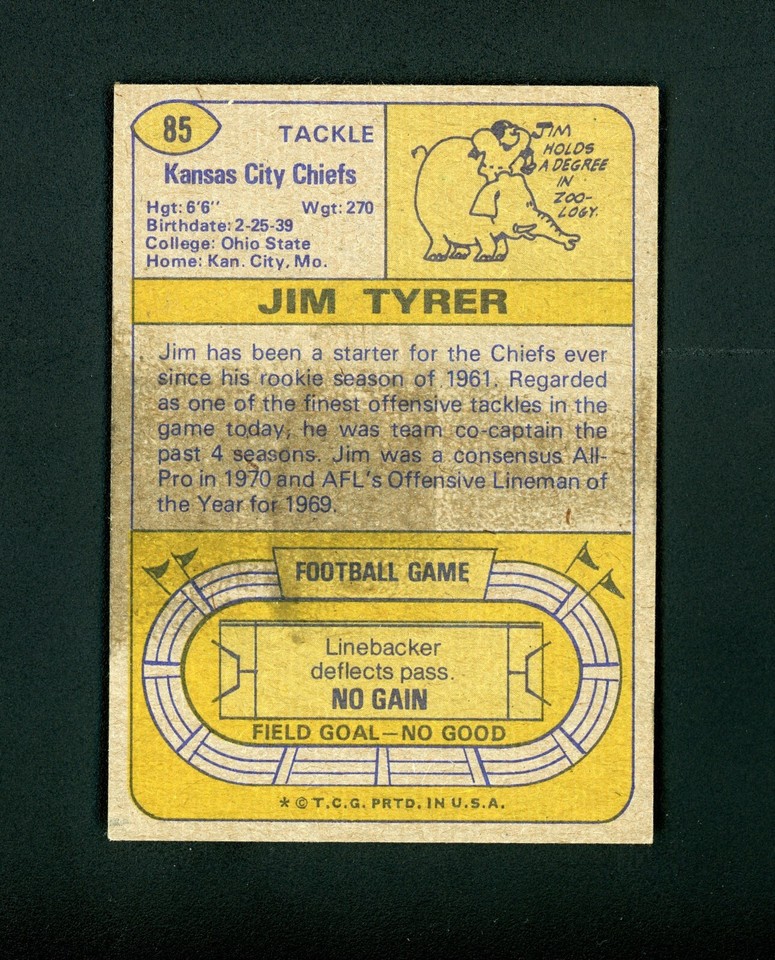 Jim Tyrer 1974 Topps - KC Chiefs #85 NM | eBay