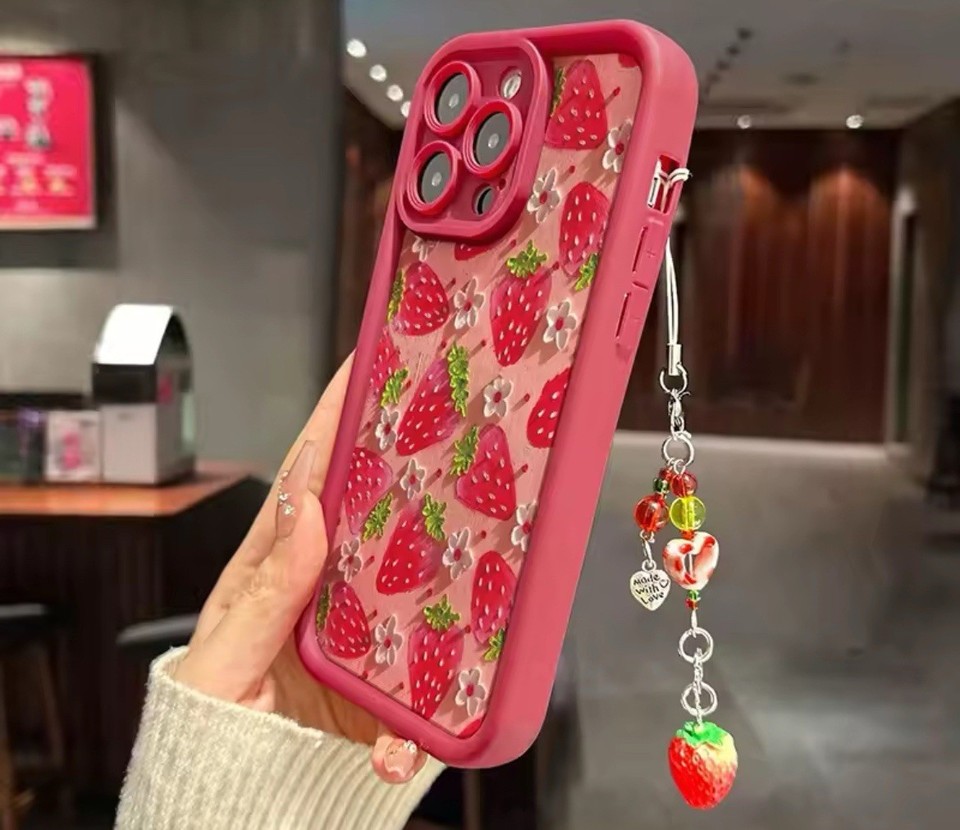 Cute Flower Strawberry 3D Case For iPhone 16 15 Pro Max 14 13 12 11 ...