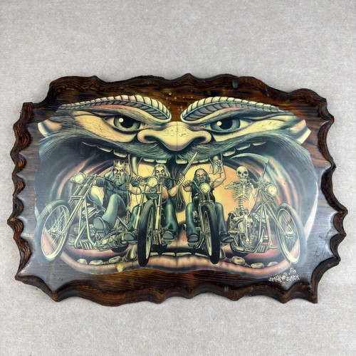 1980 Slack and Slack Easy Riders Art Plaque Demon Biker Gang Wood Decor ...