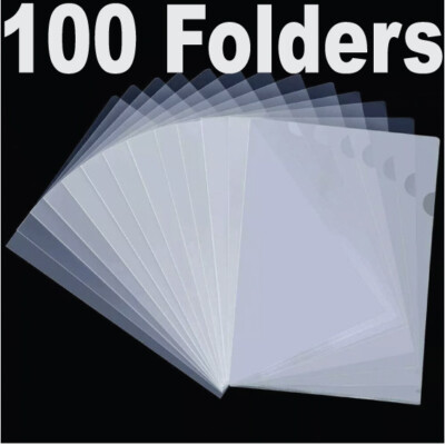 100 PACK - CLEAR Coloured Plastic A4 Cut Flush Folders Wallets Pockets ...